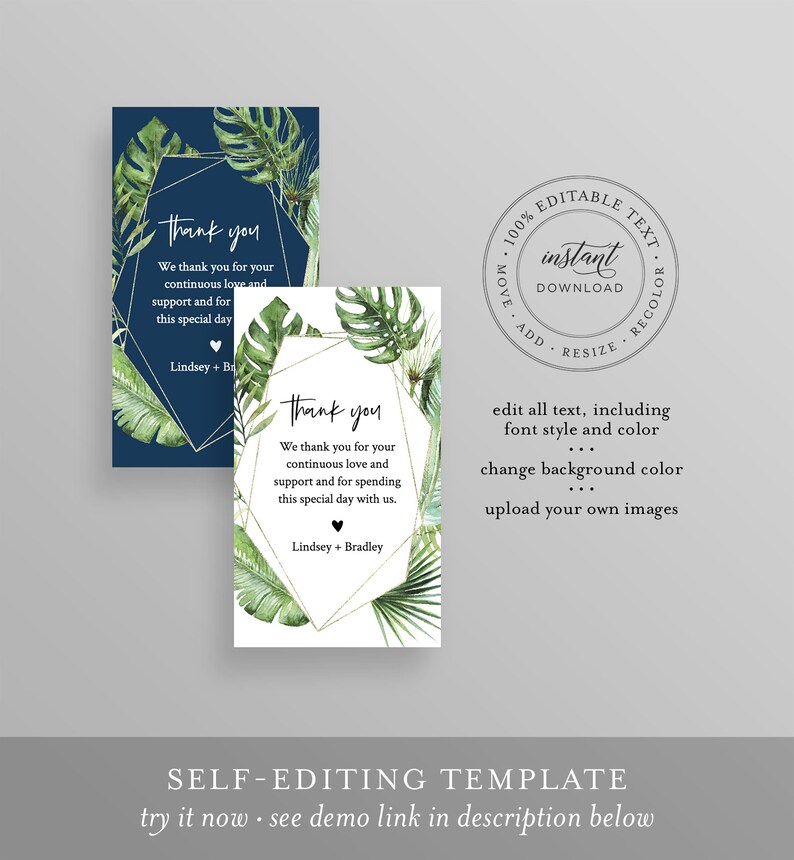 Tropical Favor Tag Template Wedding Thank You Tag Bridal - Etsy