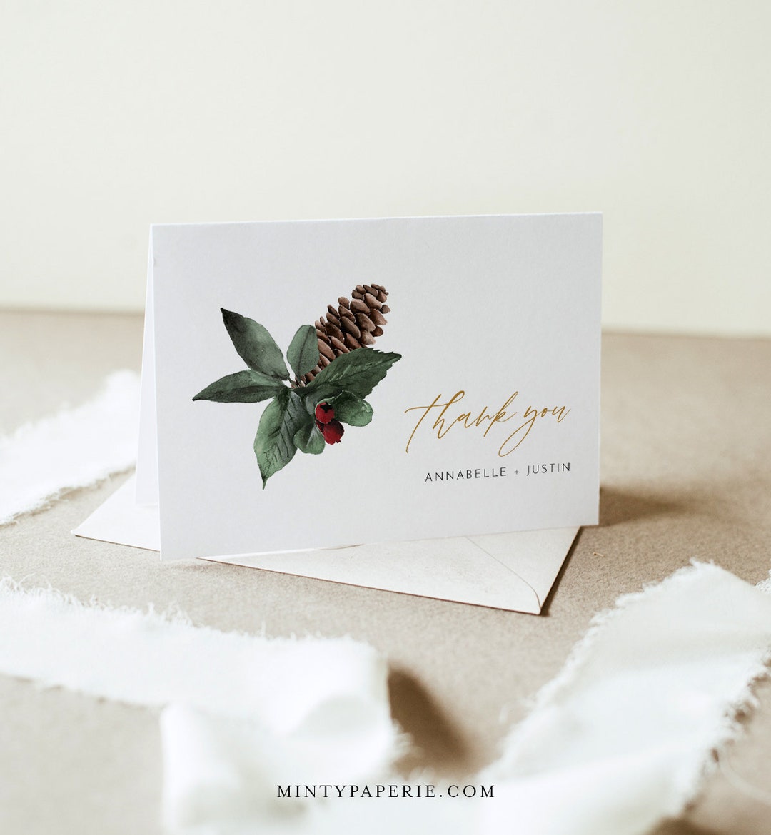 Holiday Thank You Card, Winter Wedding, Christmas Thank You Note, Flat ...