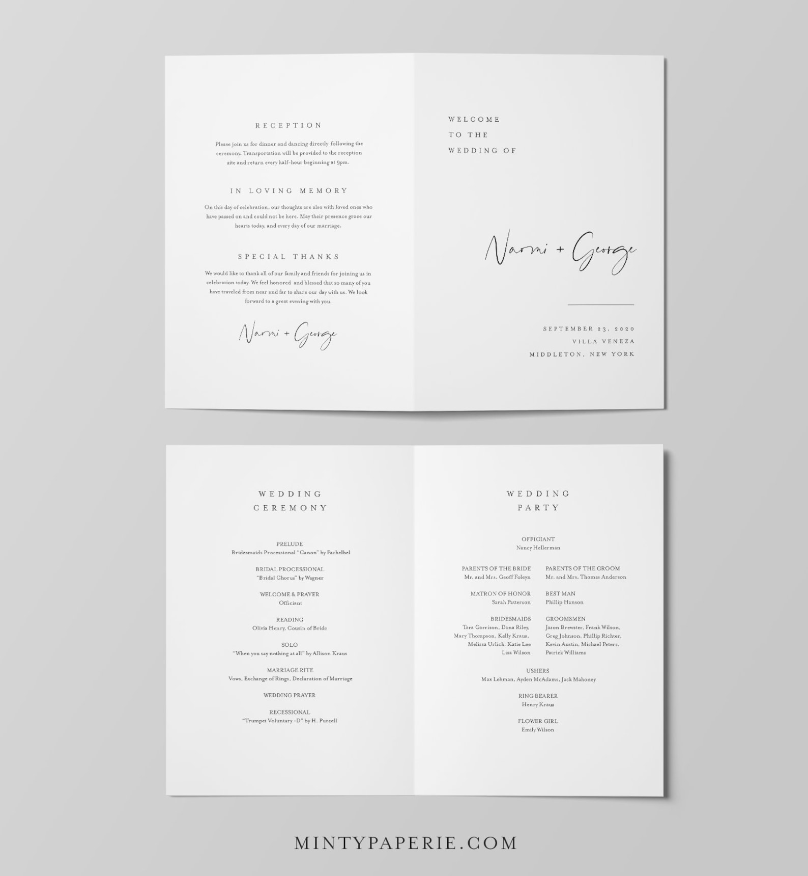 Minimalist Wedding Program Template, Modern Order of Service, Catholic ...