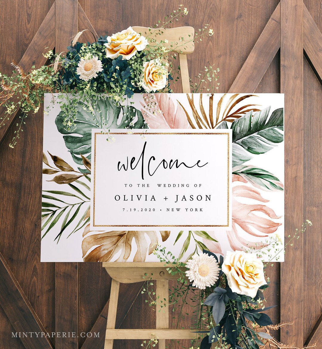 Tropical Welcome Sign Template, Printable Destination Wedding or Baby ...