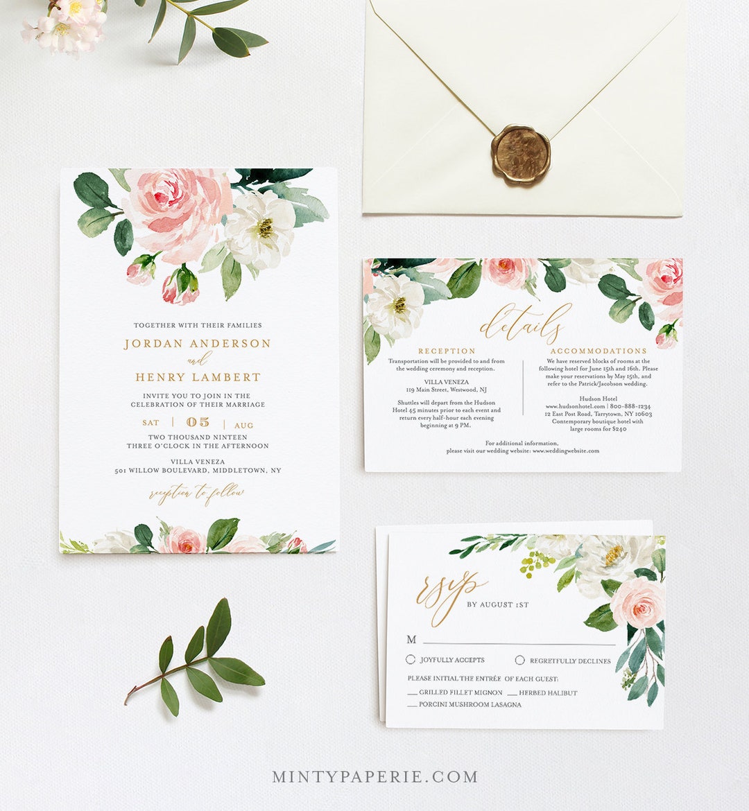 Editable Wedding Invitation Template, Printable Invite, RSVP, Details ...
