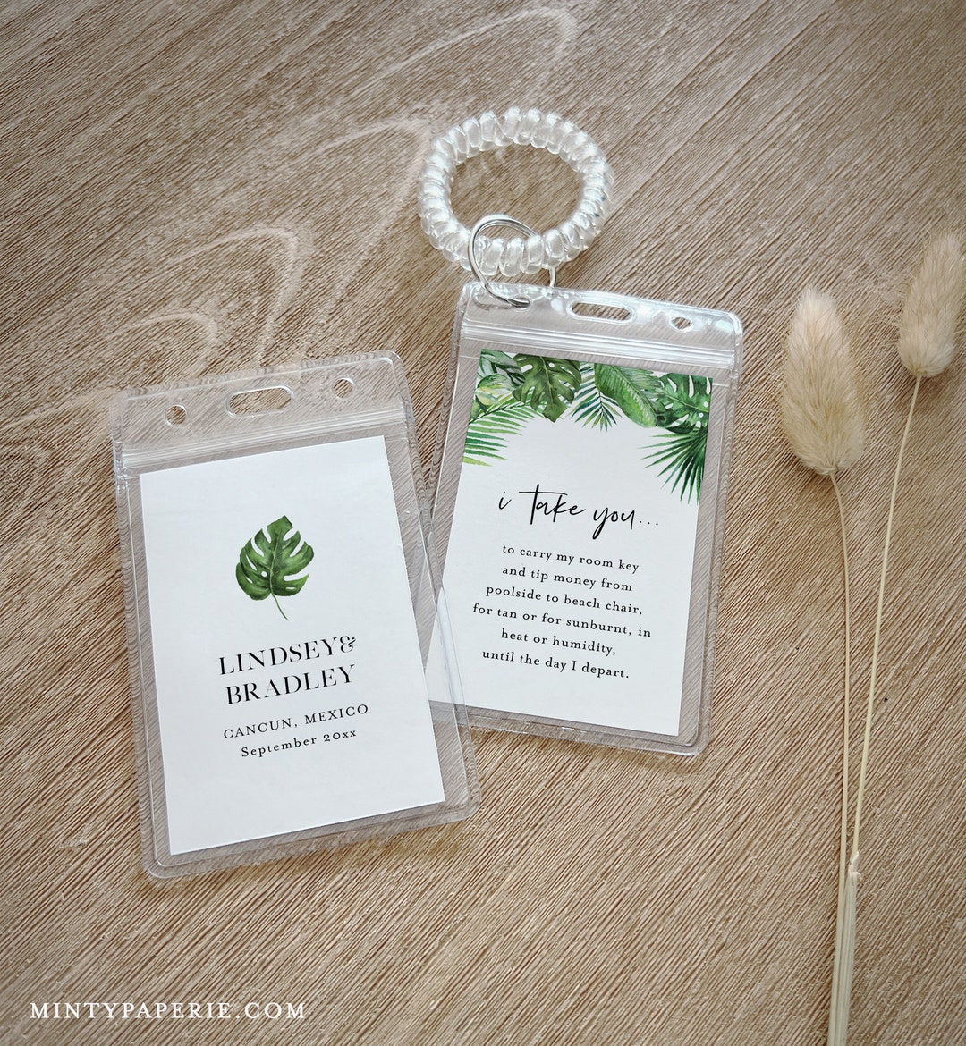 Wedding Room Key Card Tag Template, Printable Tropical Palms Key Card ...