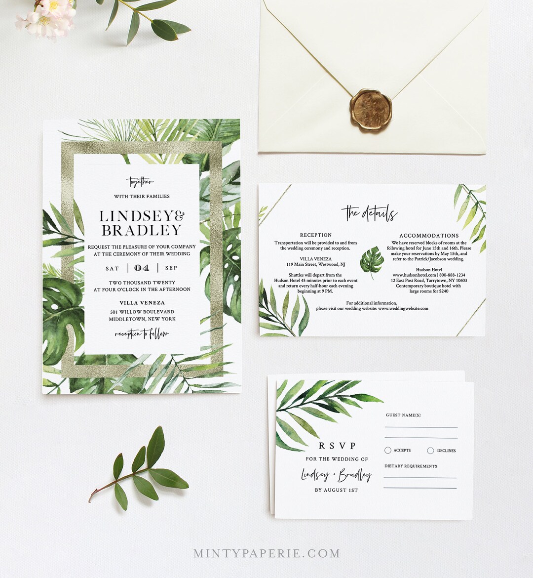 Tropical Wedding Invitation Suite, Destination Beach Wedding Invite ...