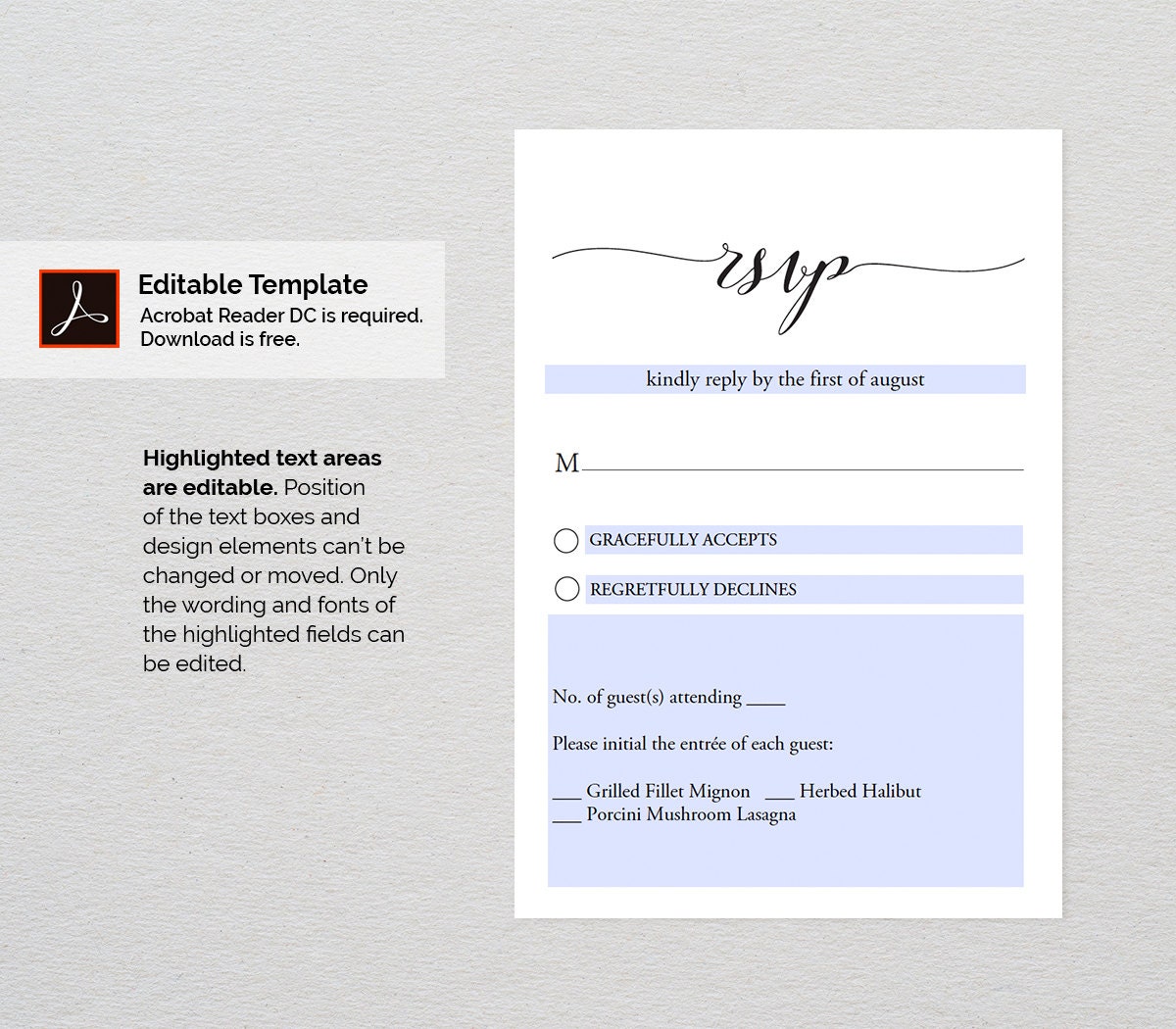 RSVP Card Template, Printable Wedding Response Card, Editable Text, DIY ...