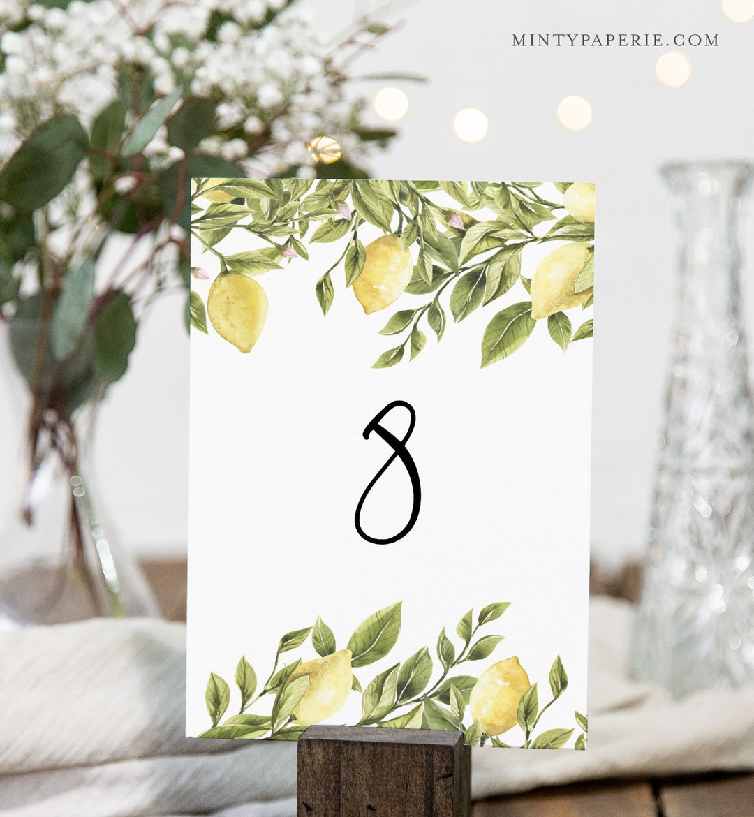Lemon Table Number Card Template, Printable Table Number, Summer Citrus ...