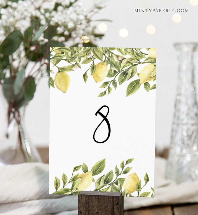 Lemon Table Number Card Template Printable Table Number | Etsy