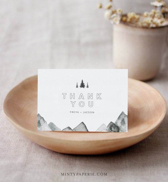 Mountain Thank You Card Rustic Pine Wedding Thank You Note | Etsy