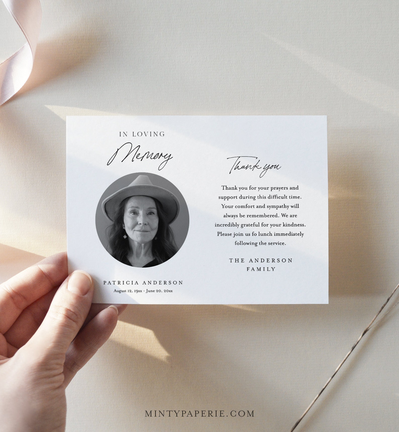 Funeral Thank You Card Minimalist Sympathy Card Photo - Etsy