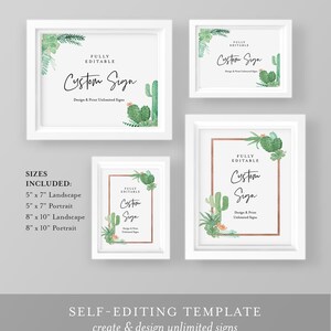 Cactus Custom Sign Template, Succulent Greenery Wedding or Bridal ...