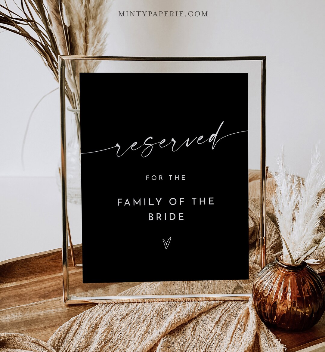 Reserved Seat Sign, Classic Black, Modern Script Wedding Reserved ...