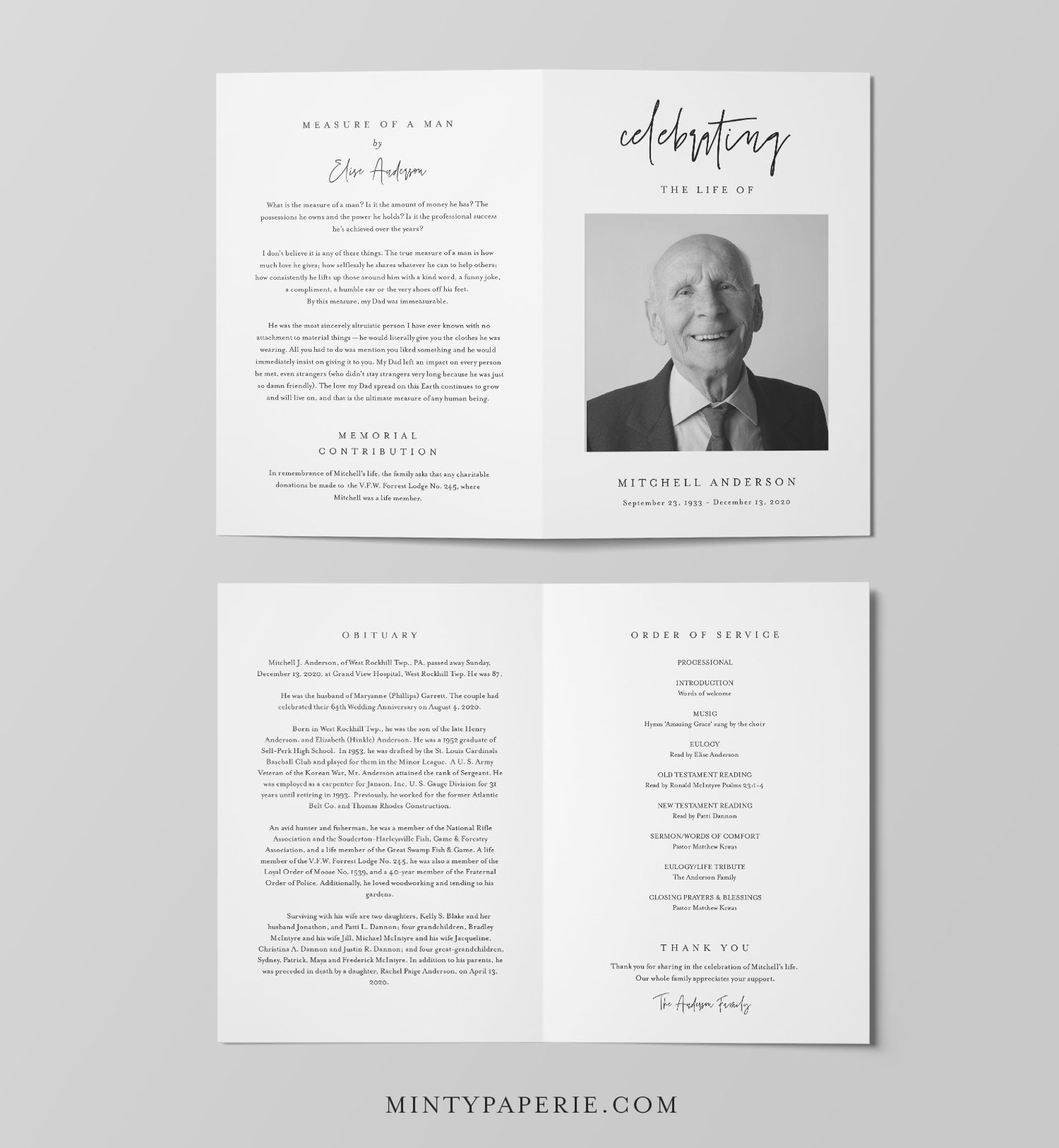Minimalist Funeral Program Template, Printable Order of Service ...