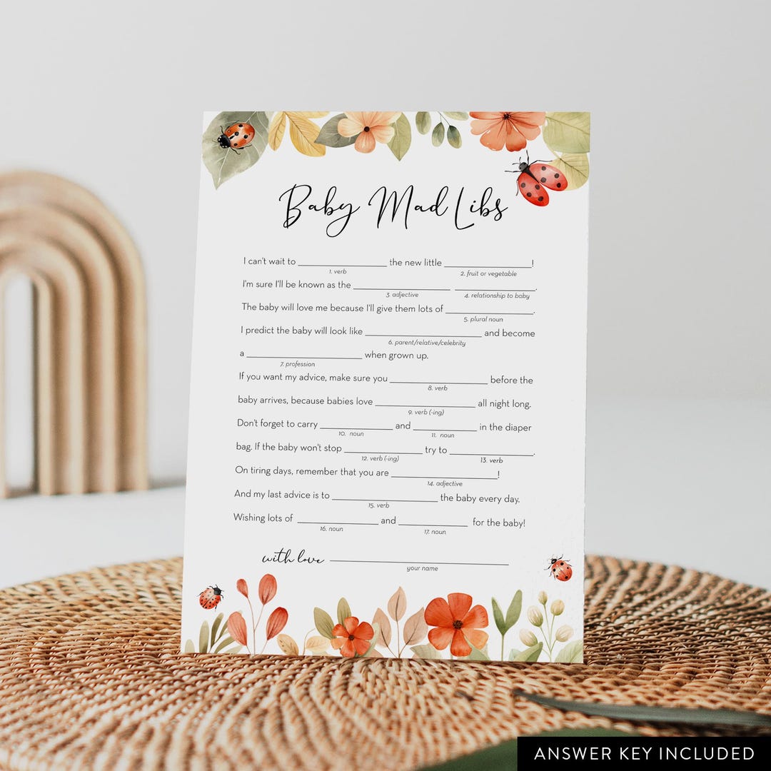 Ladybug Baby Shower Mad Libs Game, Love Bug Girl Baby Shower Mad Libs ...