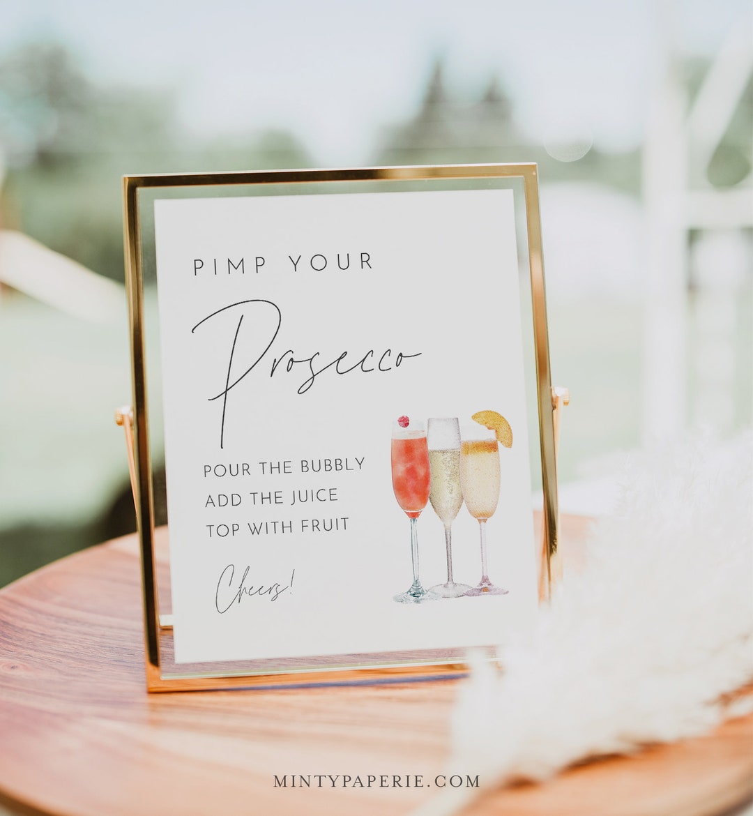 Pimp Your Prosecco Sign & Tag, Mimosa Sign, Minimalist Wedding, Bridal ...