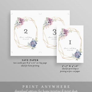 Succulent Table Number Template, Printable Wedding Table Card, INSTANT ...