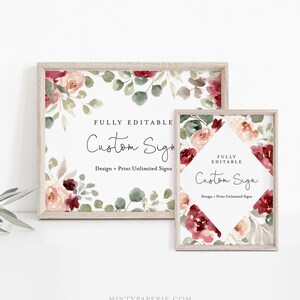 Boho Custom Sign Template, Watercolor Floral Wedding / Bridal Shower ...