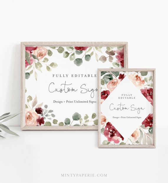 Boho Custom Sign Template Watercolor Floral Wedding / Bridal | Etsy