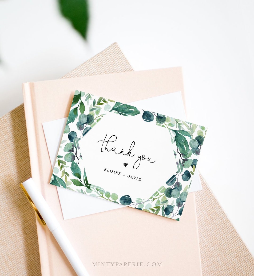 Garden Thank You Note Card Template, Printable Greenery Wedding ...