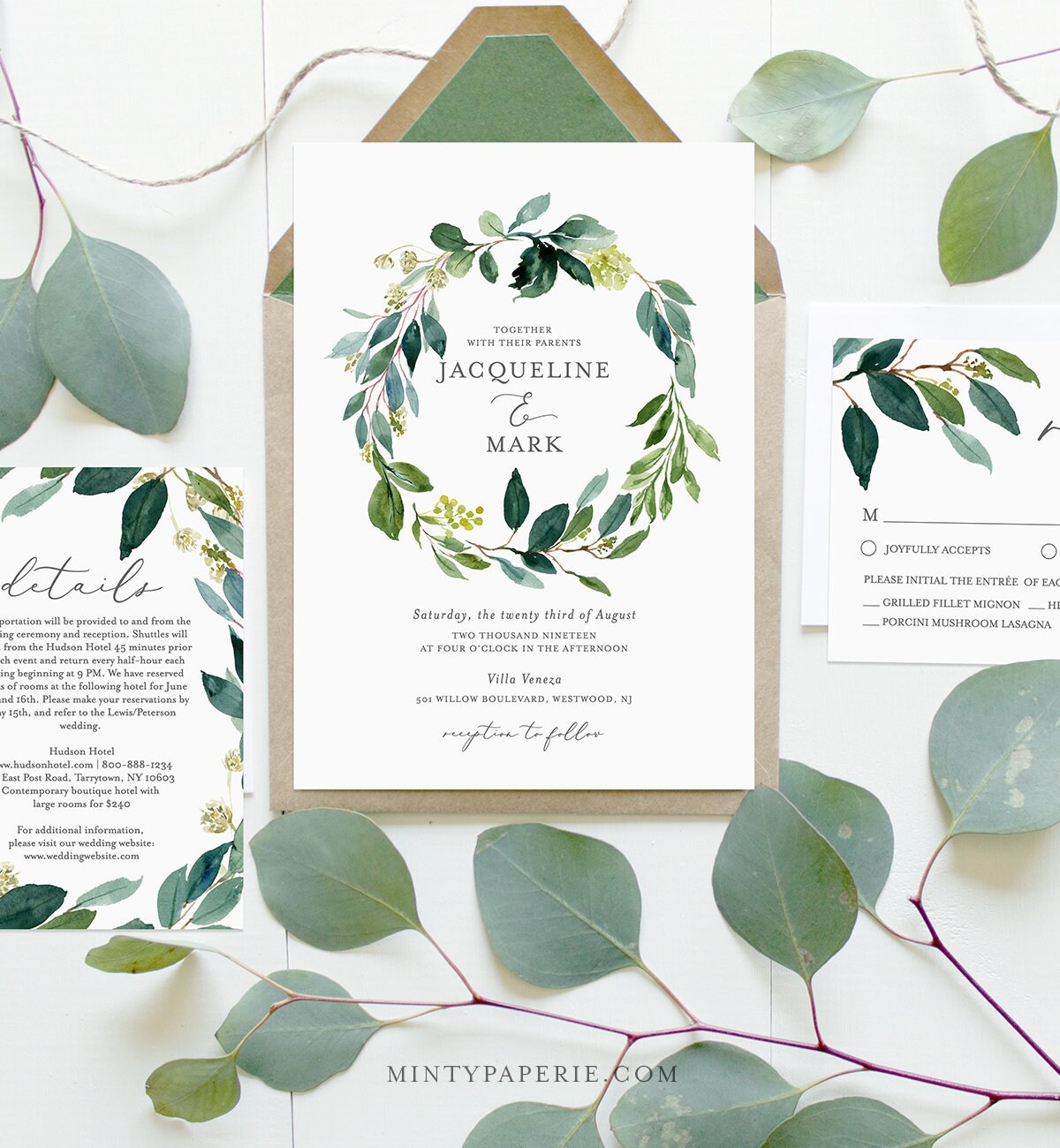 Greenery Wedding Invitation Set 100% Editable Text INSTANT | Etsy