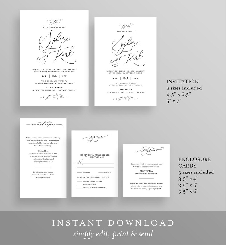 Pocket Wedding Invitation Set, Romantic Script Invite & Enclosure Cards ...