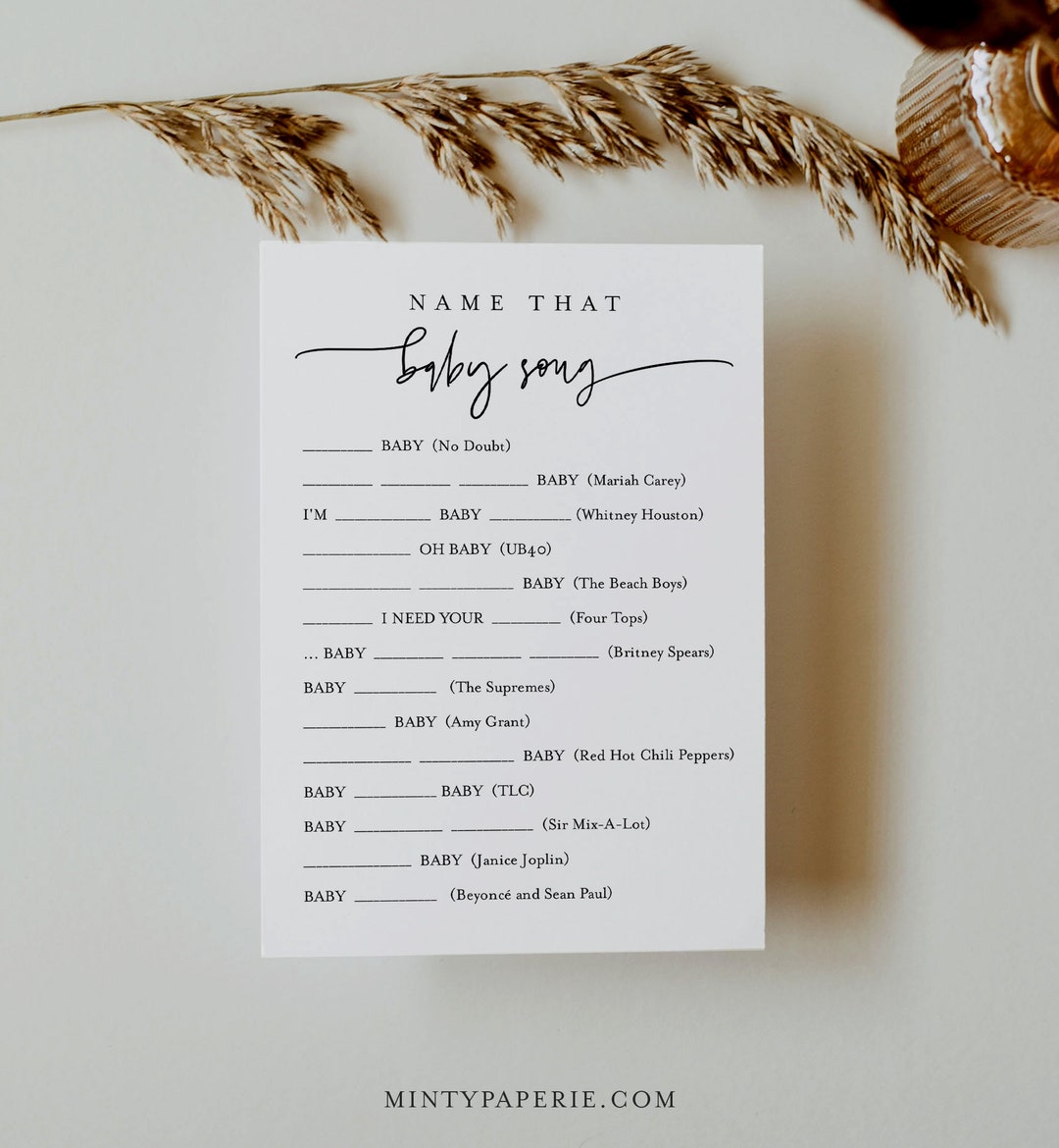 Name That Baby Song Game Template, Printable Minimalist Baby Shower ...