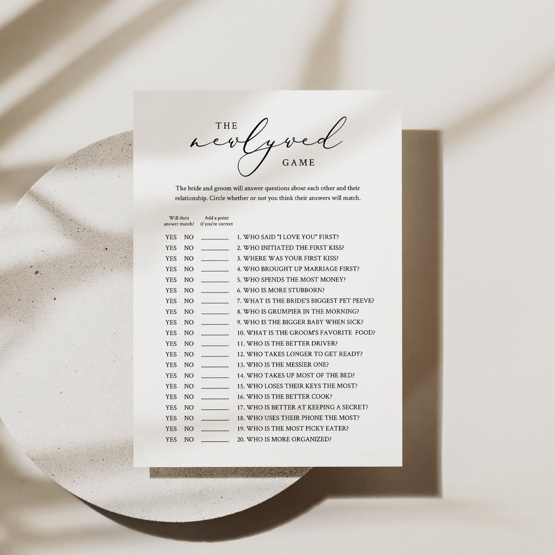 Newlywed Game Template, Printable Bridal Shower Game, Editable Text ...