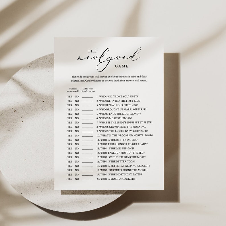 Newlywed Game Template, Printable Bridal Shower Game, Editable Text ...
