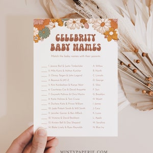 Celebrity Baby Name Game, Printable Retro Groovy Baby Shower Game, Baby ...