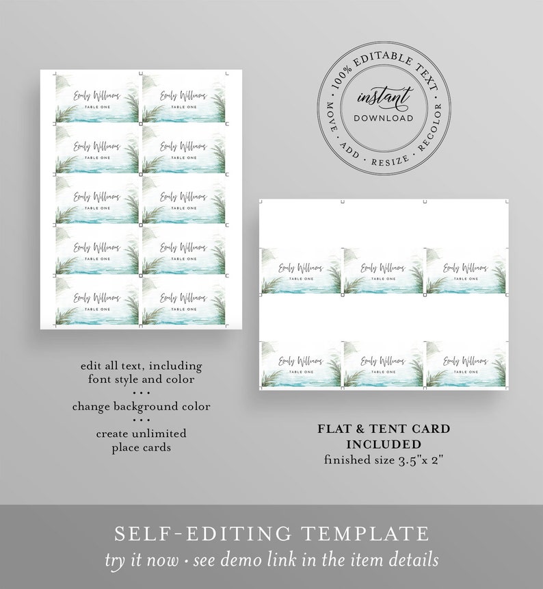 Beach Place Card Template Printable Tropical Destination - Etsy