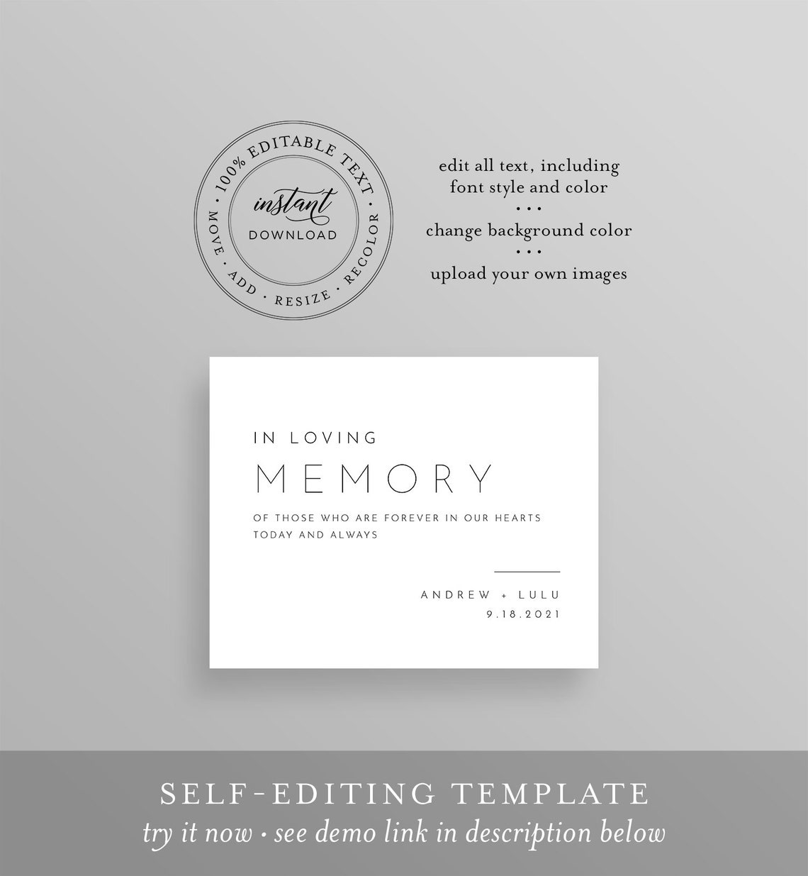 In Loving Memory Sign INSTANT DOWNLOAD Editable Text - Etsy