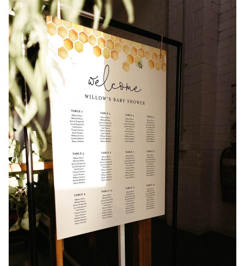 Honey Bee Seating Chart Template, Printable Baby / Bridal Shower ...