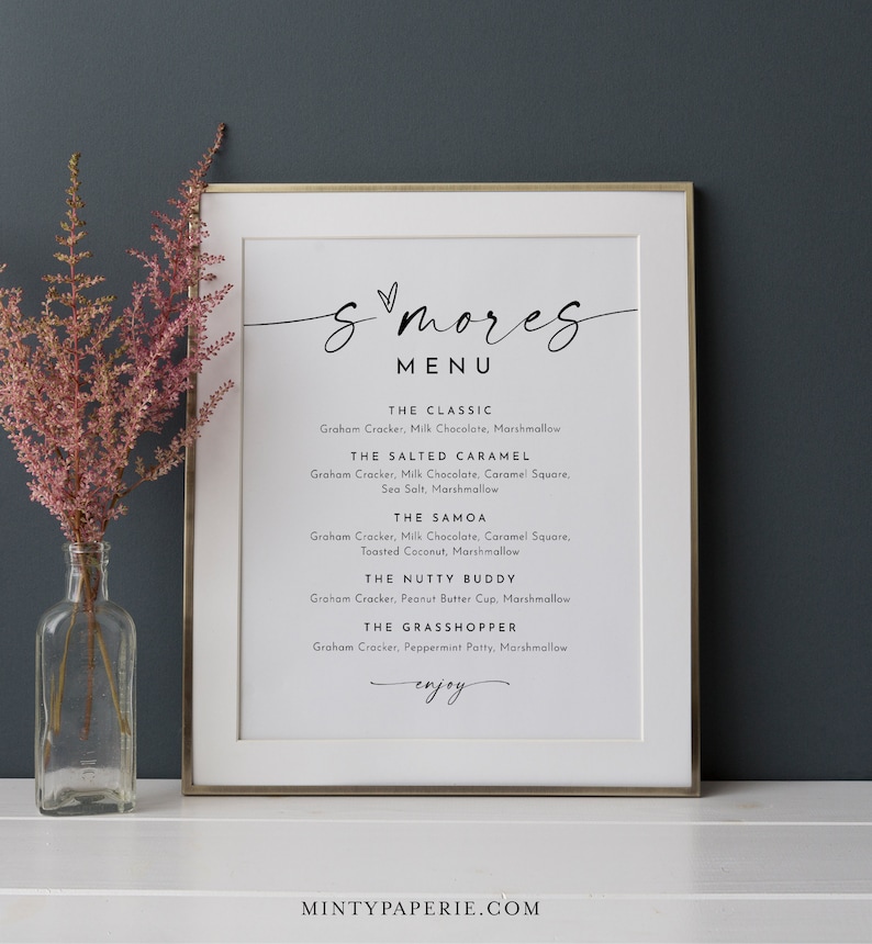 S'mores Menu Printable Smores Bar Sign Minimalist - Etsy