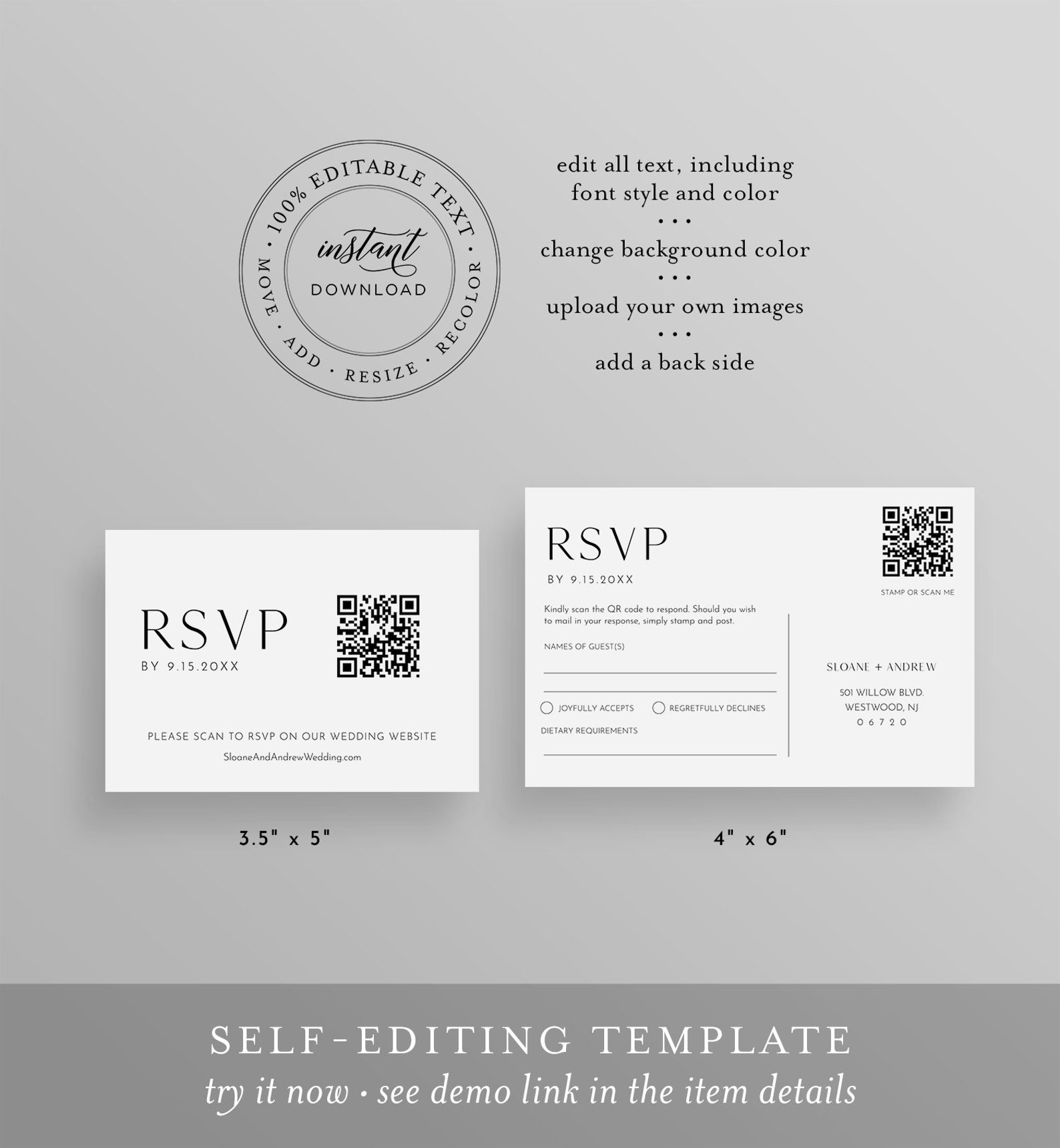 QR Code RSVP Card Template, Wedding Response, Online Reply Card, 100% ...
