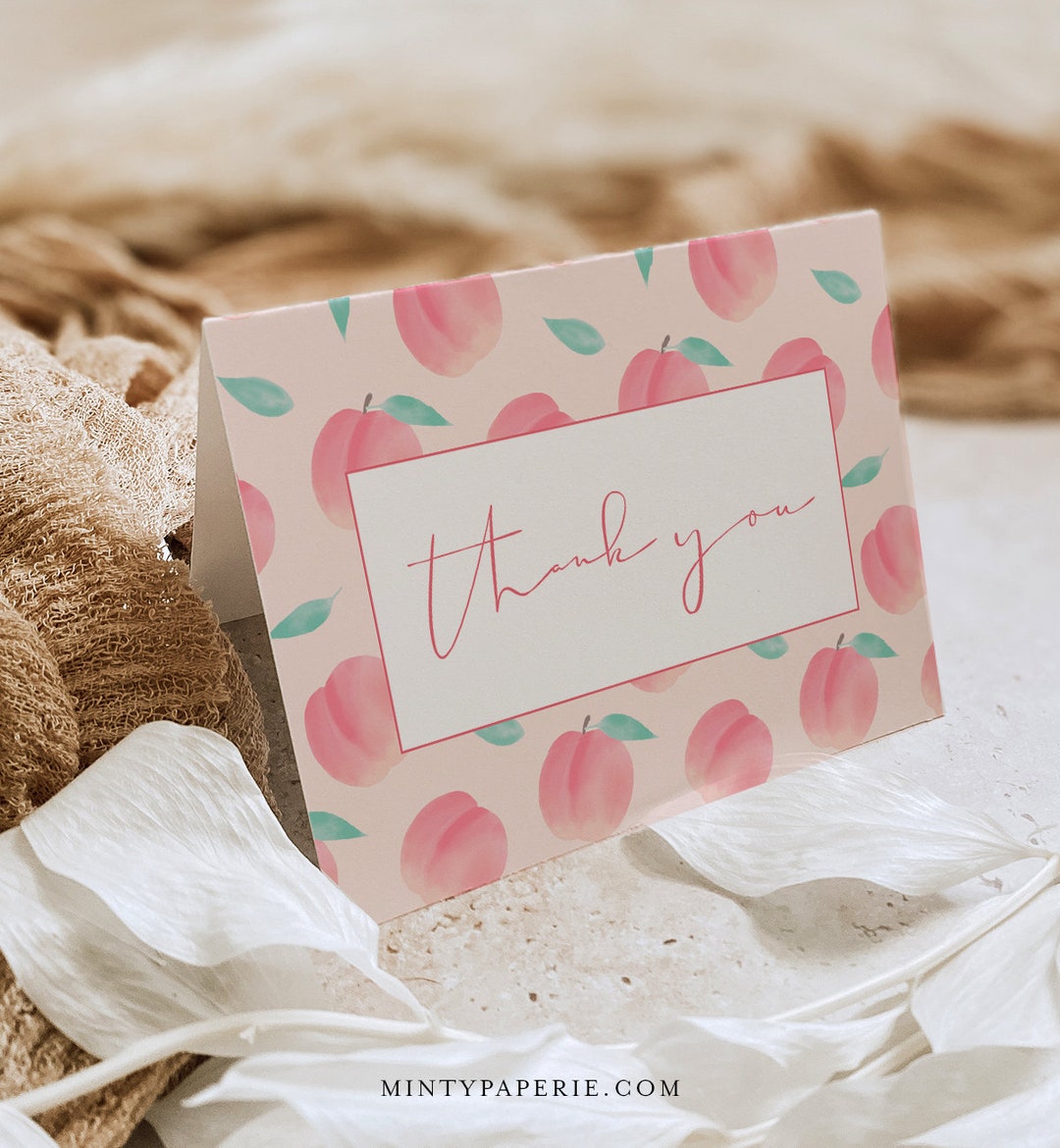 Peach Thank You Card, Summer Birthday, Baby Shower Thank You Note ...