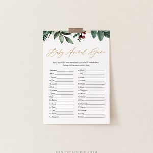 Baby Animal Game, Printable Christmas Baby Shower Game, Winter Greenery ...