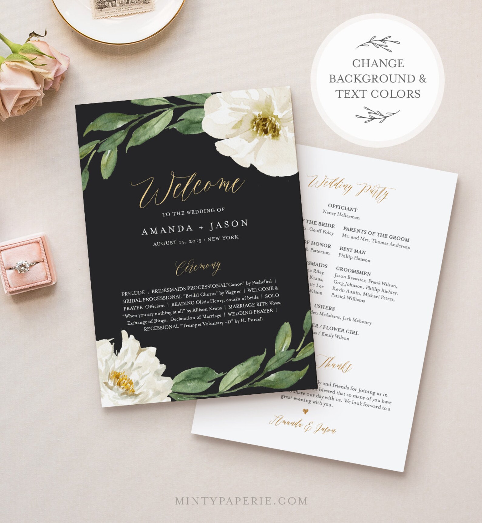 Wedding Program Fan Template Printable Flat or Fan Program - Etsy