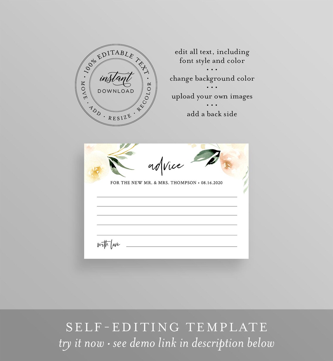 Advice Card Template Wedding Bridal Shower Baby Shower 100% - Etsy