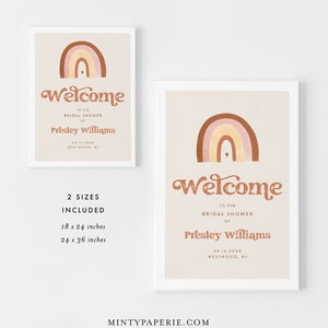 Boho Rainbow Welcome Sign, Printable Retro 70s Baby or Bridal Shower ...