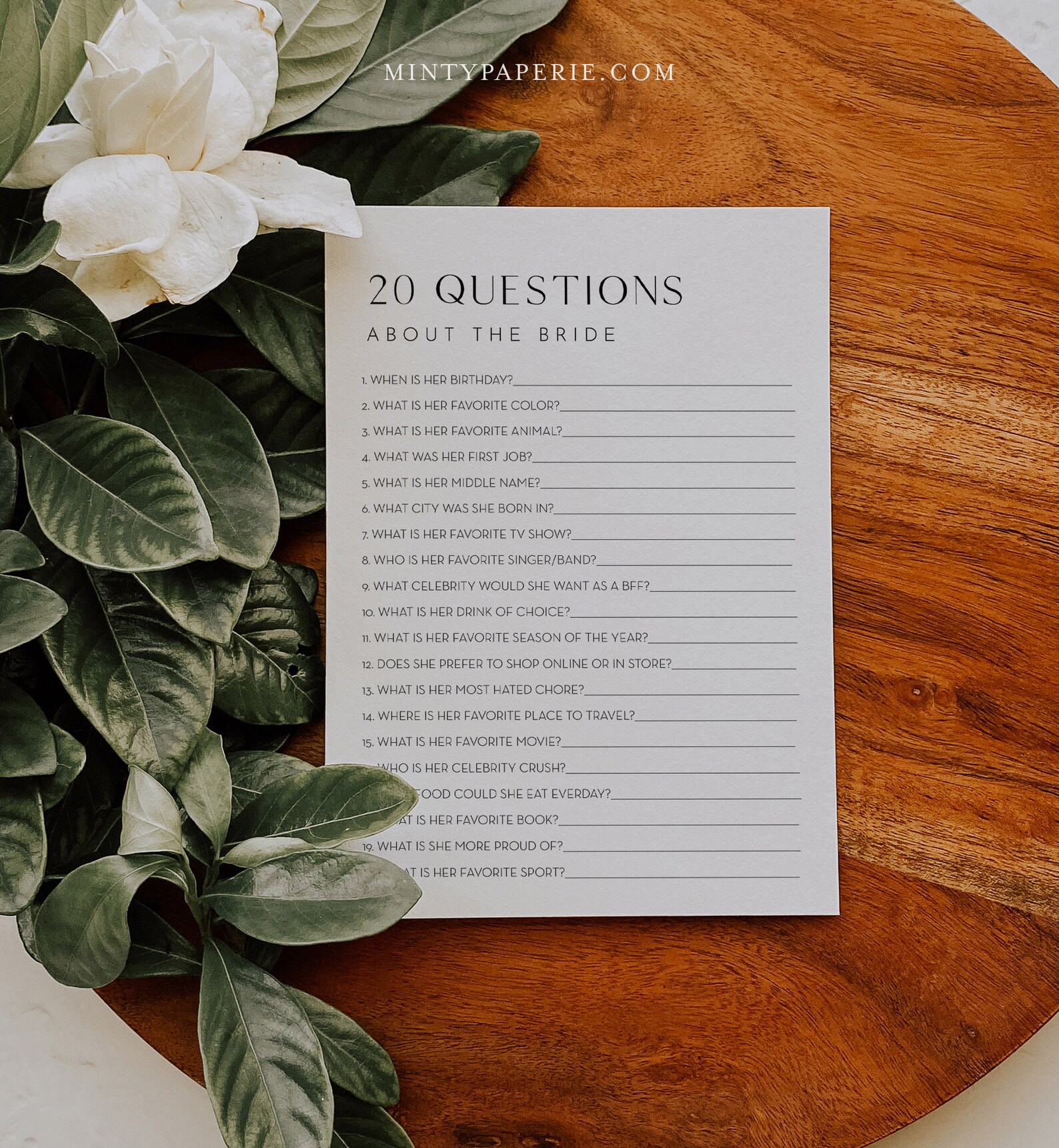 20 Questions About the Bride, Bridal Shower Game, How Well Do You Know ...