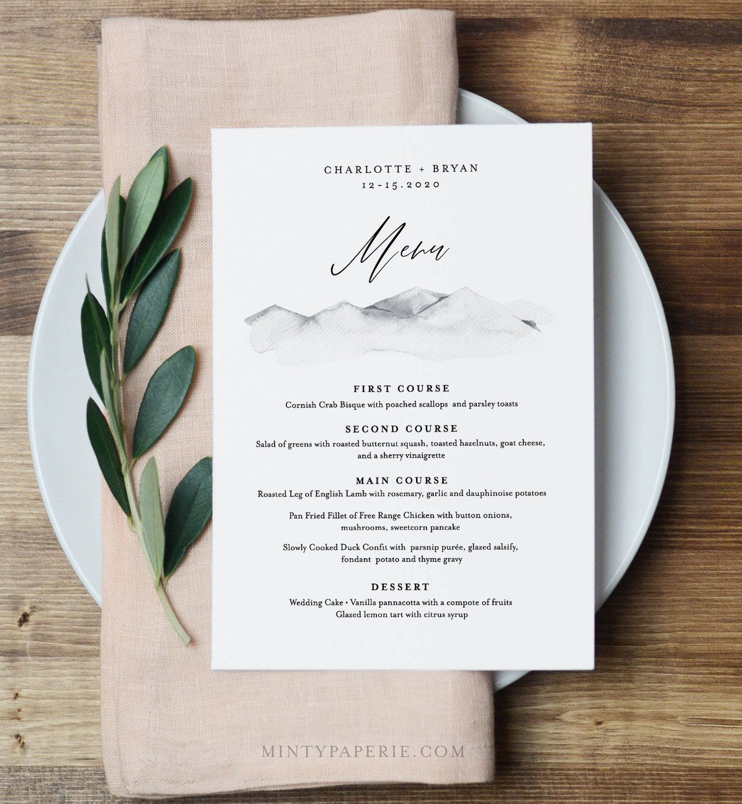 Mountain Wedding Menu Template INSTANT DOWNLOAD 100 Editable Text 
