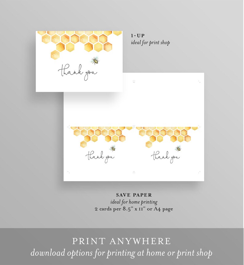 Bee Thank You Card, Honey Bee Baby Shower Thank You, Editable Template ...