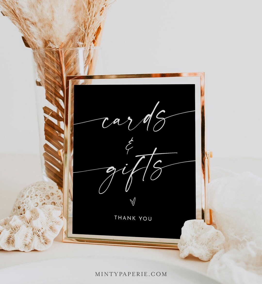 Modern Cards and Gifts Sign, Classic Black Wedding Gift Sign, Editable ...