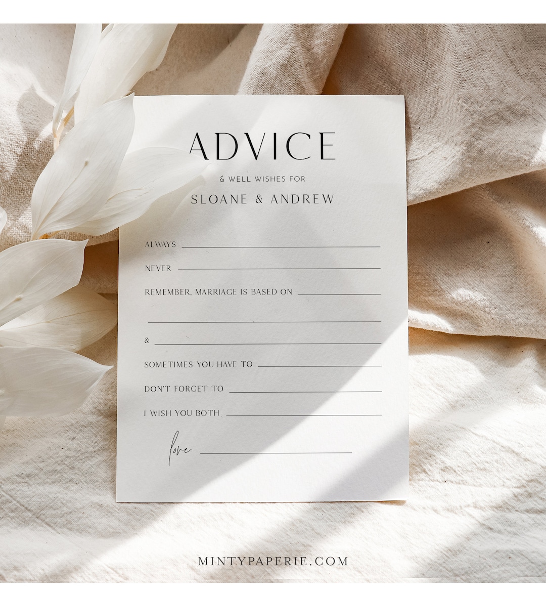 Minimal Wedding Advice Card Printable, Editable Template, Well Wishes ...