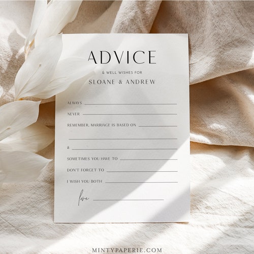 Wedding Advice Card Template Wishes for the Bride and Groom - Etsy