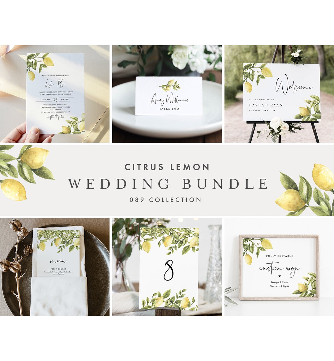Lemon Wedding Bundle, Citrus Wedding Invitation Suite + Day of ...