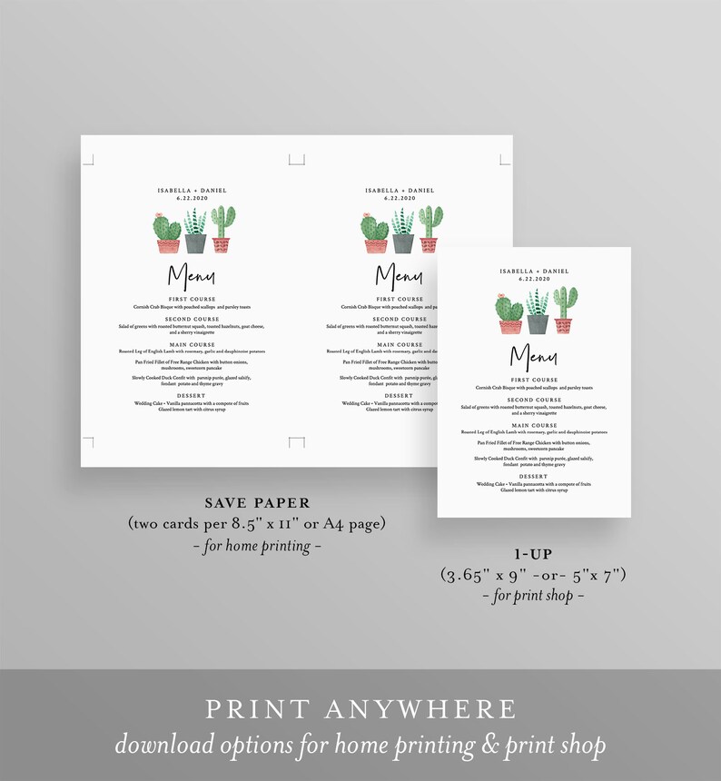 Fiesta Menu Template Cactus Wedding Menu Card Printable - Etsy