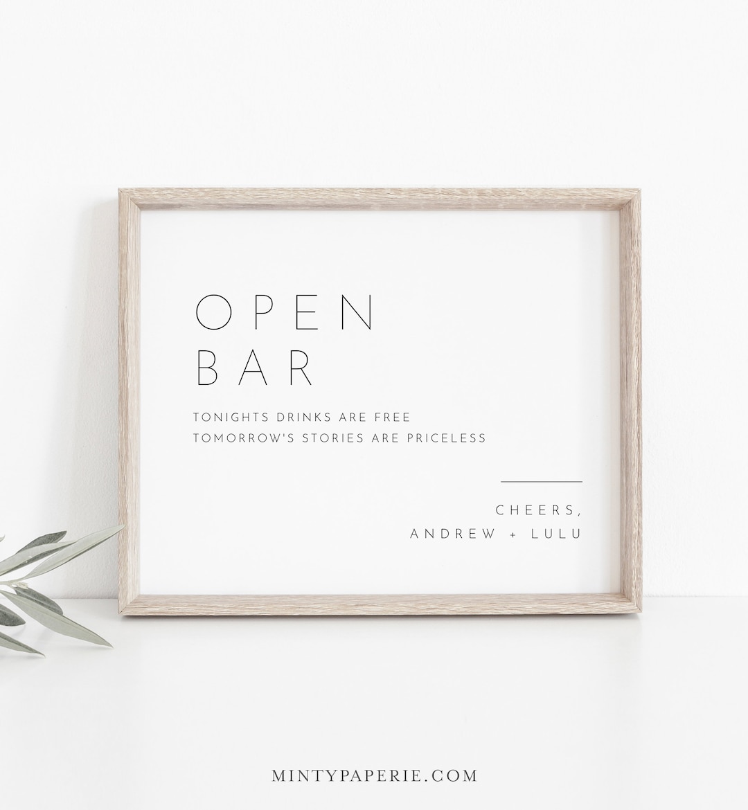Minimalist Open Bar Wedding Sign Template, Printable Bar Sign, Editable ...