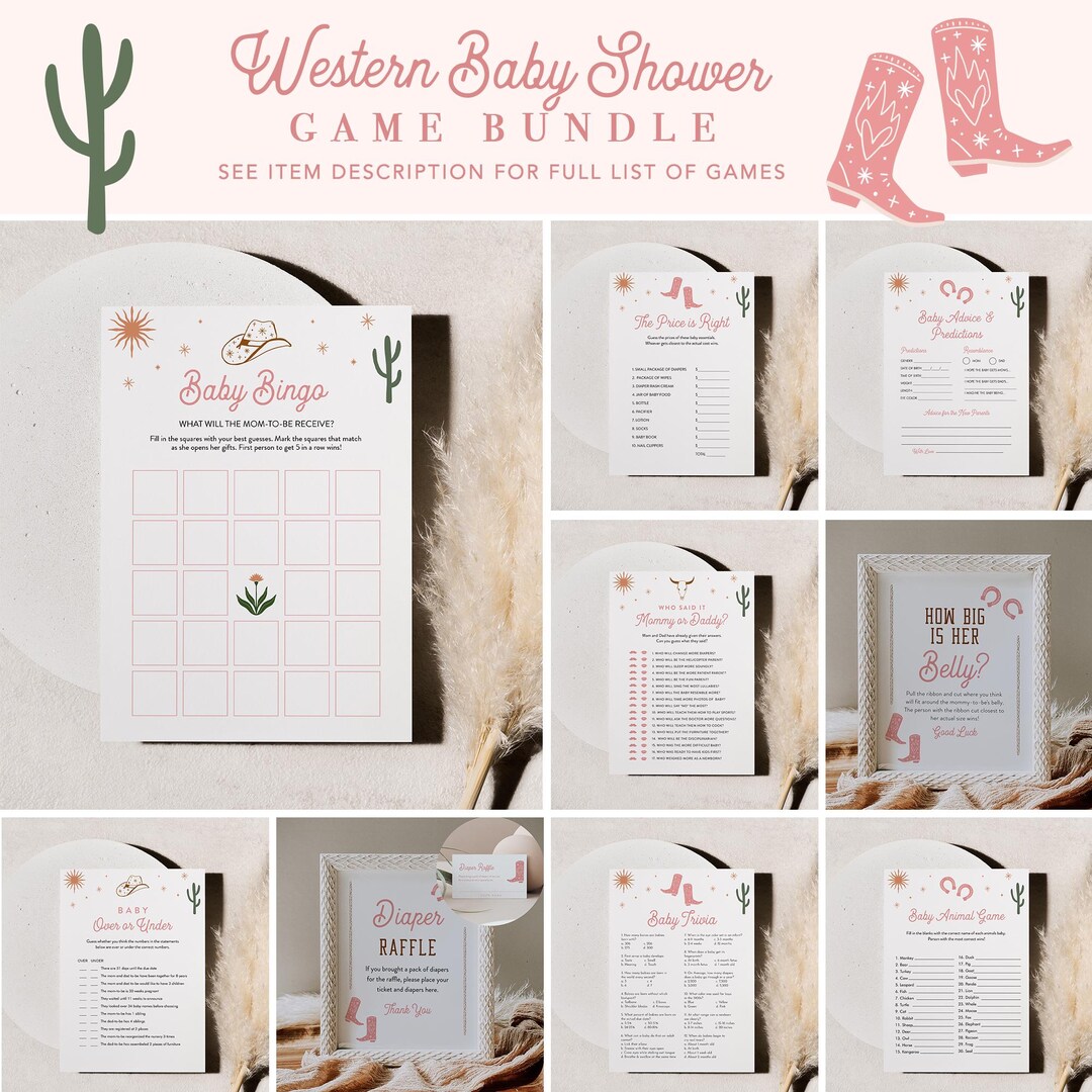 Western Baby Shower Game Bundle, 28 Games, Rodeo, Cowgirl Baby Shower ...