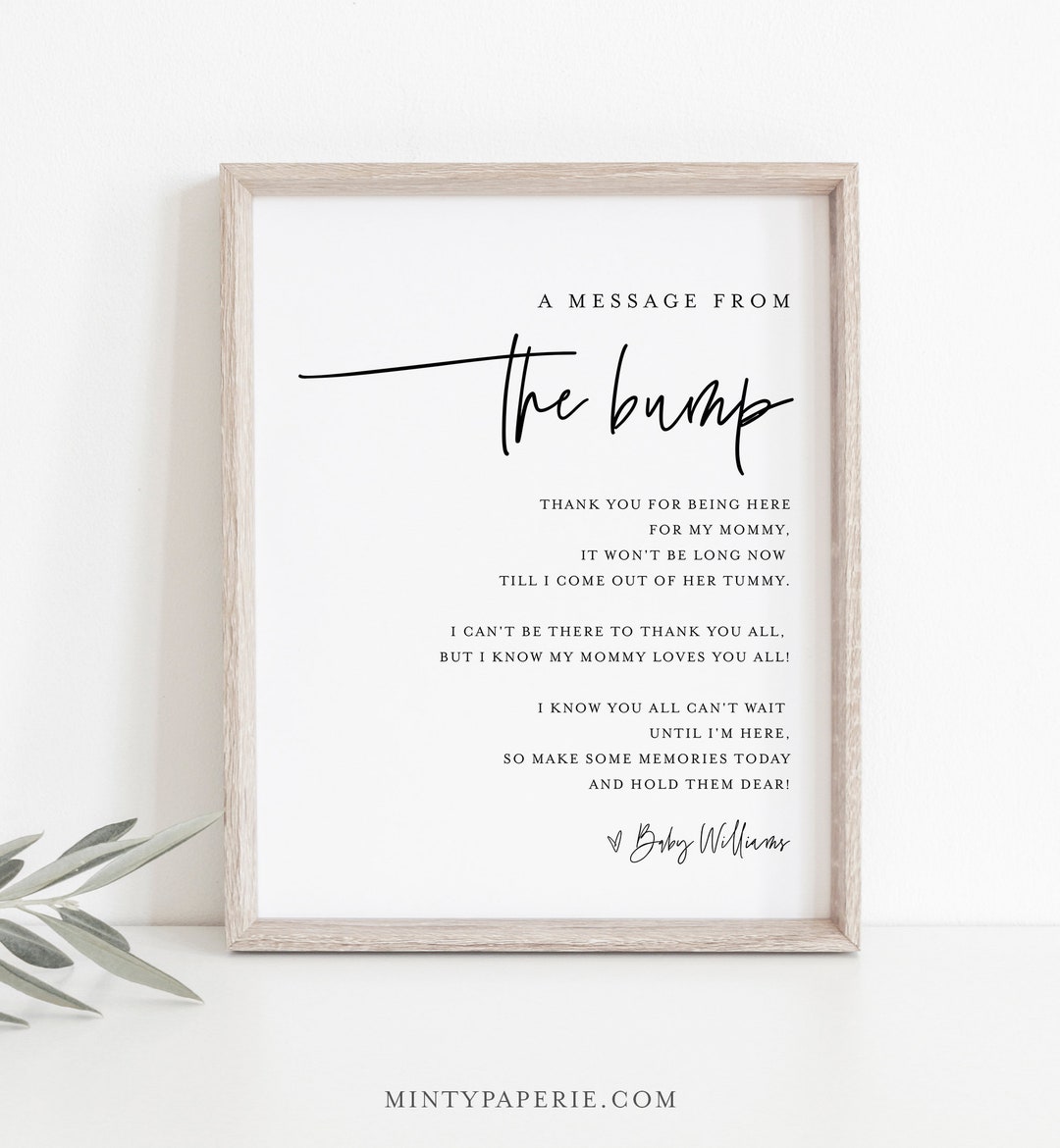 Message From the Bump Sign, Minimalist Baby Shower Template, Editable ...