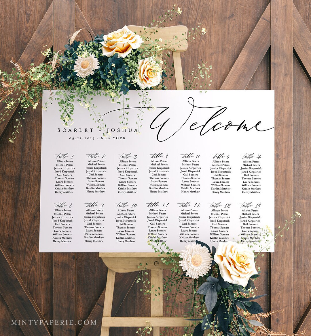 Self-editing Seating Chart Template, Printable Wedding Seating Sign ...