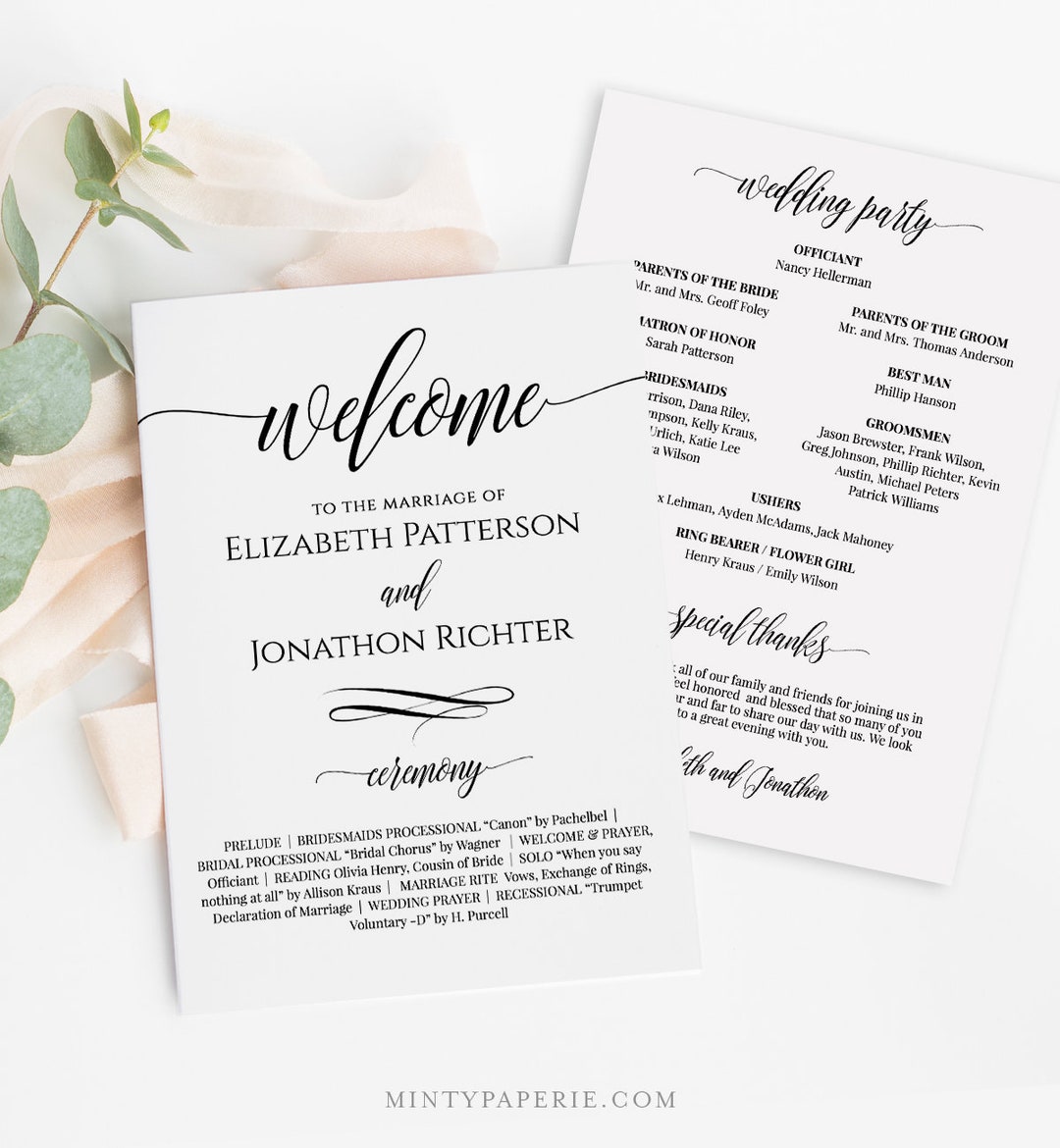 Wedding Fan Program, Printable Fan Program, Order of Service, DIY ...